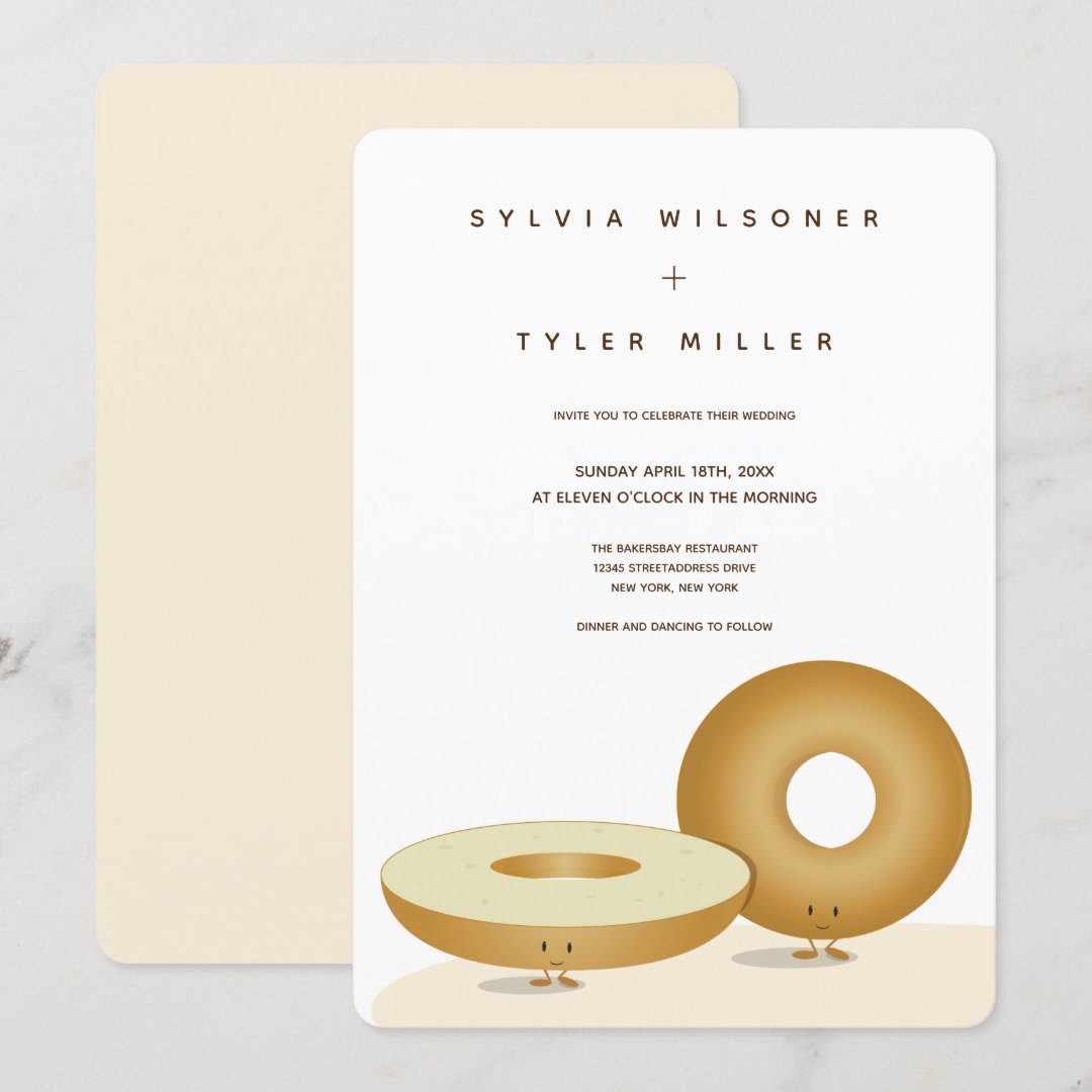 Happy Bagel Wedding White Brown Cream Vertical Invitation | Zazzle