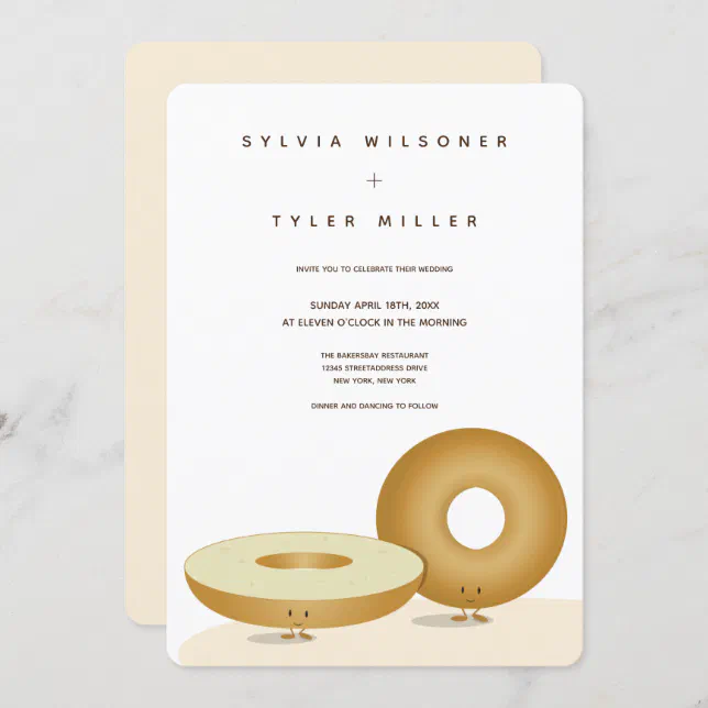 Happy Bagel Wedding White Brown Cream Vertical Invitation | Zazzle