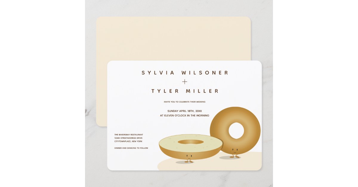 Happy Bagels Wedding White Cream Brown Invitation | Zazzle