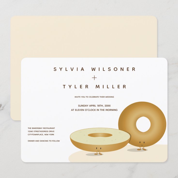 Happy Bagels Wedding White Cream Brown Invitation | Zazzle