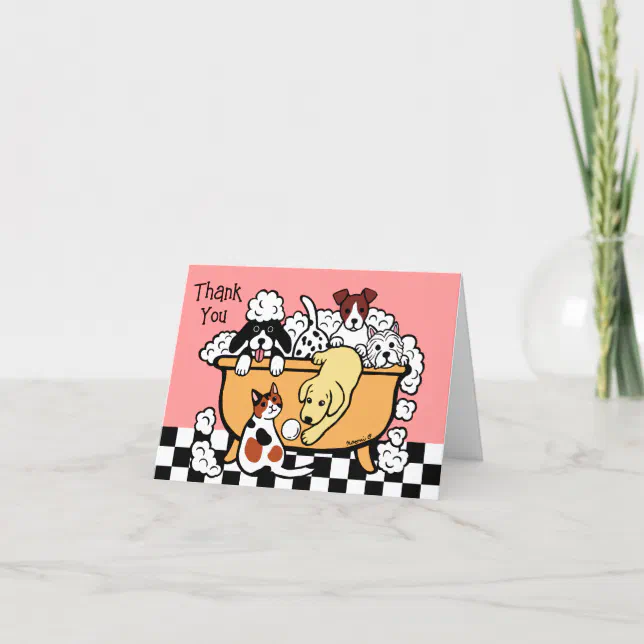 Happy Bath Time Yellow Labrador and Dog Friends Thank You Card | Zazzle