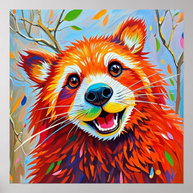 Happy Bear Expressive abstract animal art Poster | Zazzle
