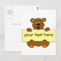 Happy bear with customizable banner cartoon kids postcard | Zazzle