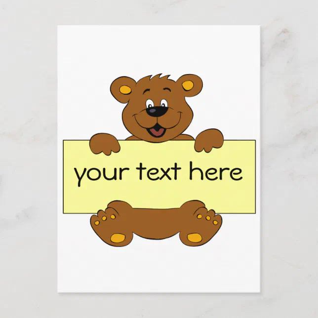 Happy bear with customizable banner cartoon kids postcard | Zazzle