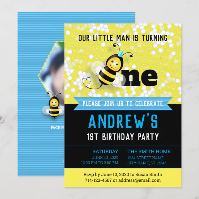 Happy Bee 1st Birthday Invitation with picture | Zazzle