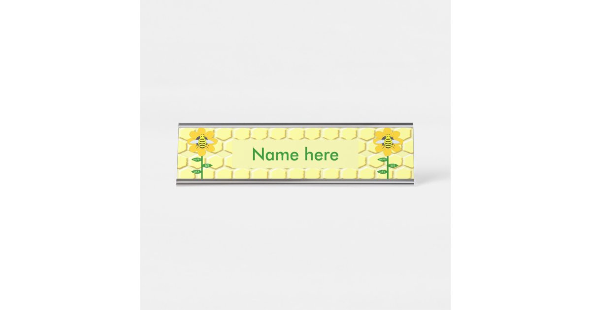 Happy Bee Day Birthday Bumblebee Custom Desk Name Plate | Zazzle