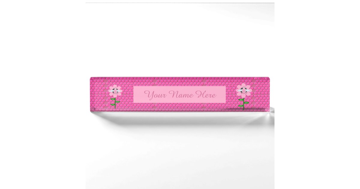 Happy Bee Day Girl Pink Birthday Bumblebee Desk Name Plate | Zazzle