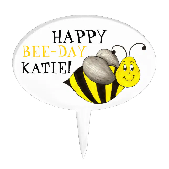 Happy Bee Day Personalized Bumblebee Birthday Cake Topper | Zazzle