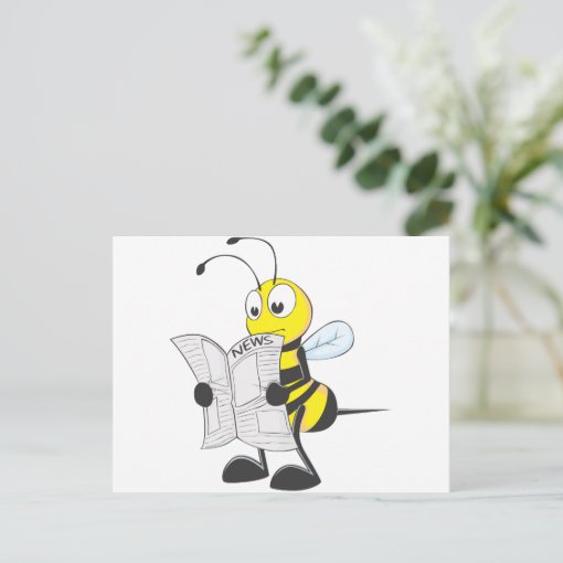 Happy Bee Reading Newspaper Postcard | Zazzle