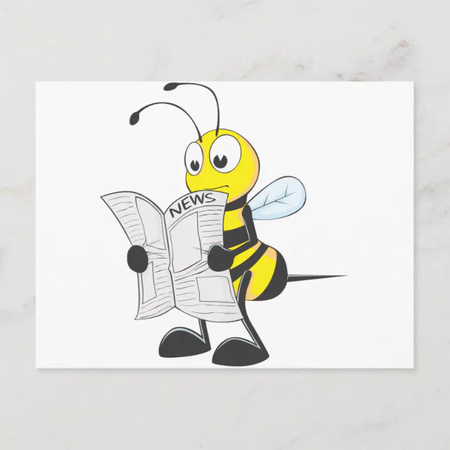 Happy Bee Reading Newspaper Postcard | Zazzle