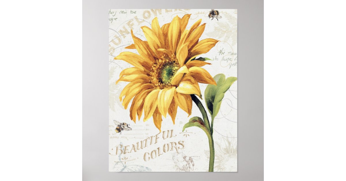 Happy Bees and Yellow Sunflowers Poster | Zazzle