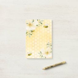 Happy bees honeycomb pattern tropical florals post-it notes | Zazzle