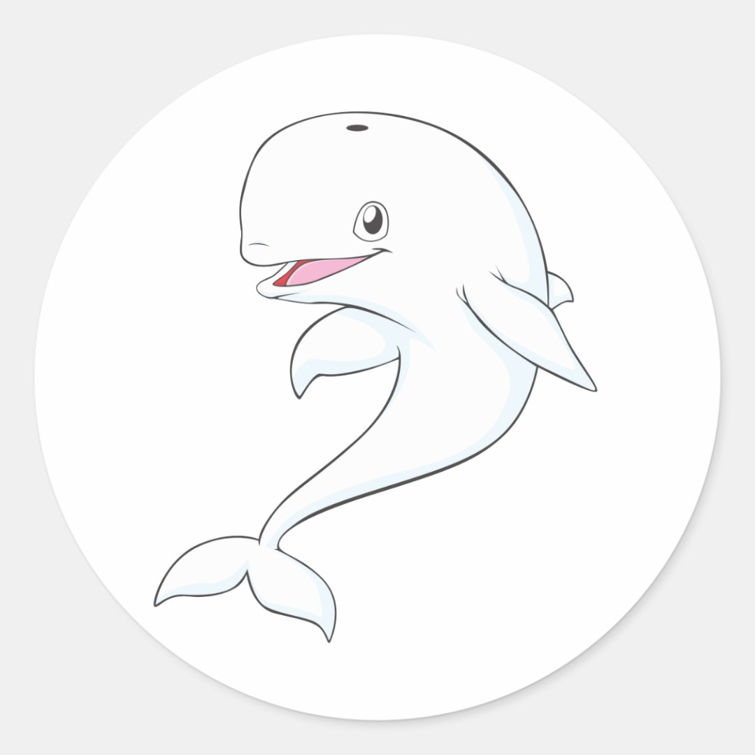 Happy Beluga Whale Cartoon Classic Round Sticker | Zazzle