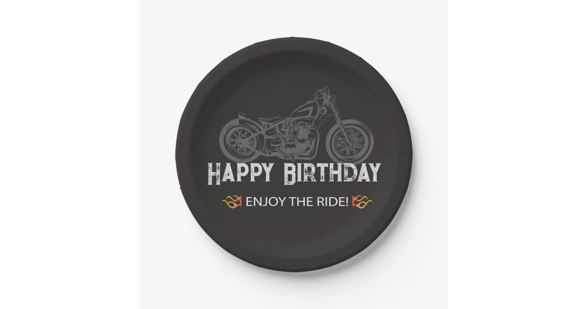 Happy Biker Birthday Motorcycle Rider Paper Plates | Zazzle