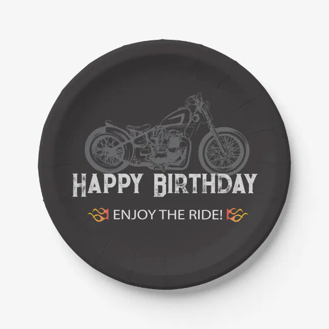 Happy Biker Birthday Motorcycle Rider Paper Plates | Zazzle