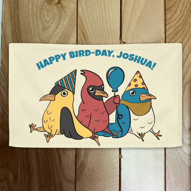 Happy Bird Day Cartoon Birds Themed Birthday Banner | Zazzle