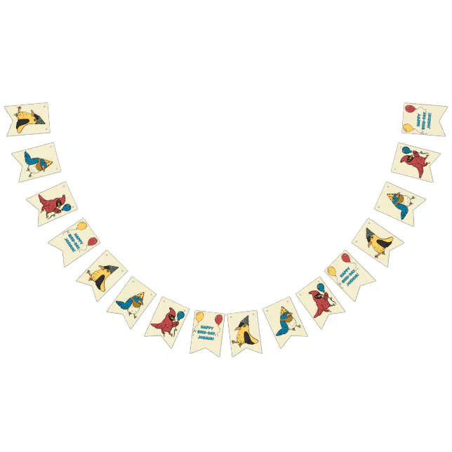 Happy Bird Day Cartoon Birds Themed Birthday Bunting Flags | Zazzle