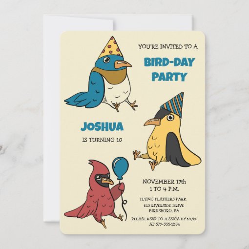 Happy Bird Day Cartoon Birds Themed Birthday Invitation | Zazzle