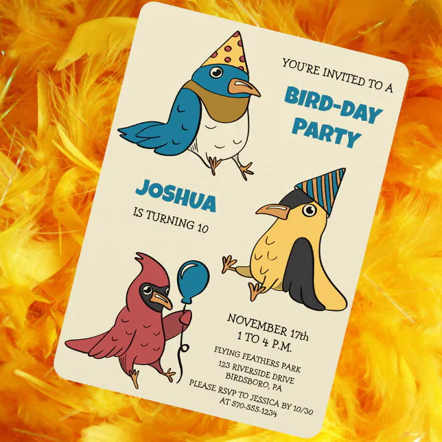 Happy Bird Day Cartoon Birds Themed Birthday Invitation | Zazzle