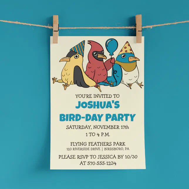 Happy Bird Day Cartoon Birds Themed Birthday Invitation | Zazzle