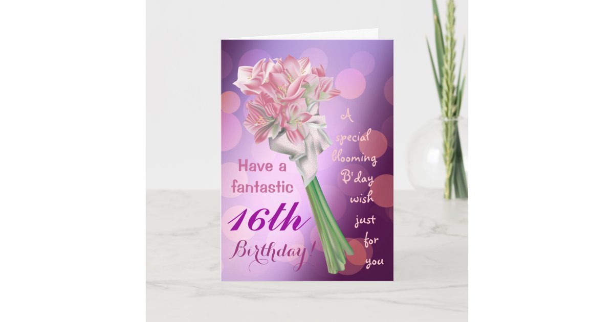 Happy Birthday ! - 16th pink flowers Greeting card | Zazzle