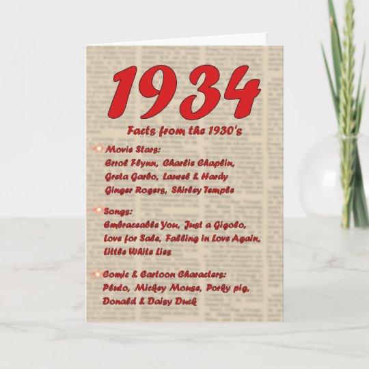 Happy Birthday 1934 Year of Birth 30's 30s thirtie Card | Zazzle.com
