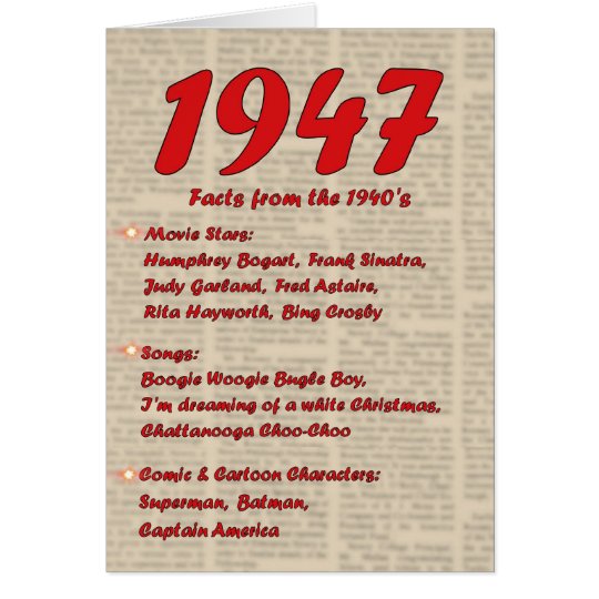 Happy Birthday 1947 Year of birth news 40's 40s Card | Zazzle