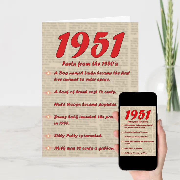 Happy Birthday 1951 Year of birth news 50's 50s Card | Zazzle
