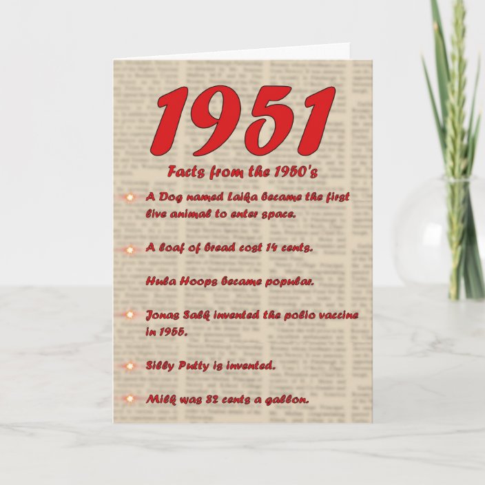 Happy Birthday 1951 Year of birth news 50's 50s Card | Zazzle.com