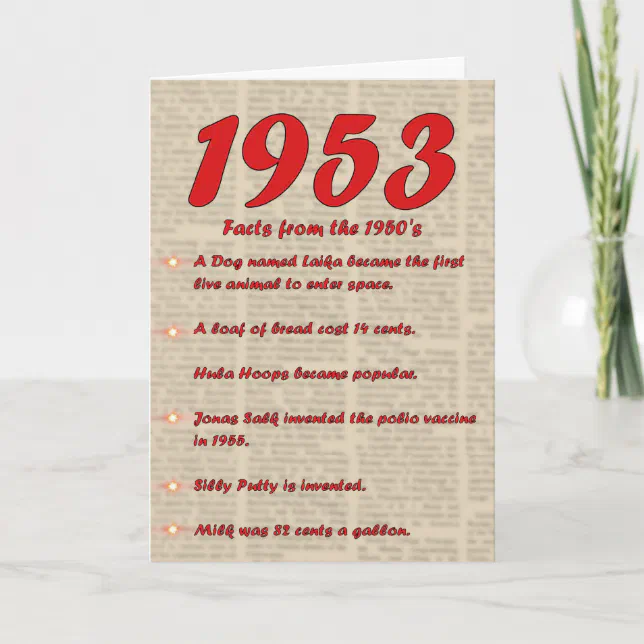 Happy Birthday 1953 Year of birth news 50's 50s Card | Zazzle