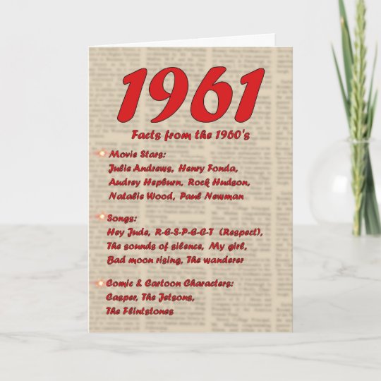 Happy Birthday 1961 Year of birth news 60's 60s Card | Zazzle.com
