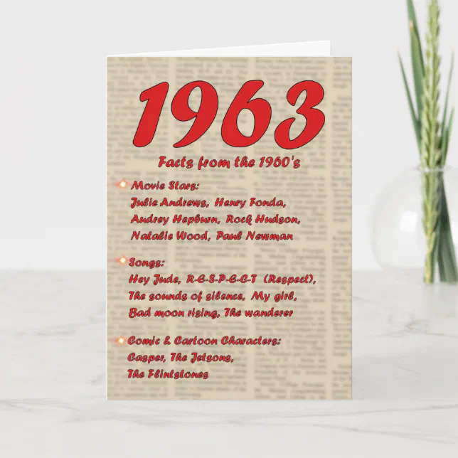 Happy Birthday 1963 Year of birth news 60's 60s Card | Zazzle