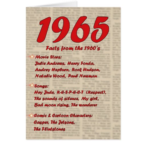 Happy Birthday 1965 Year of birth news 60's 60s Card | Zazzle