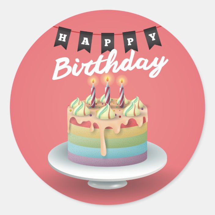 Happy Birthday 3D cake black bunting Classic Round Sticker | Zazzle.com