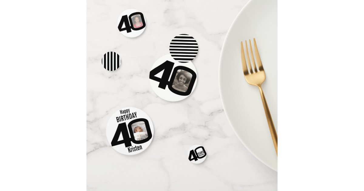 Happy birthday 40th name and photo paper confetti | Zazzle