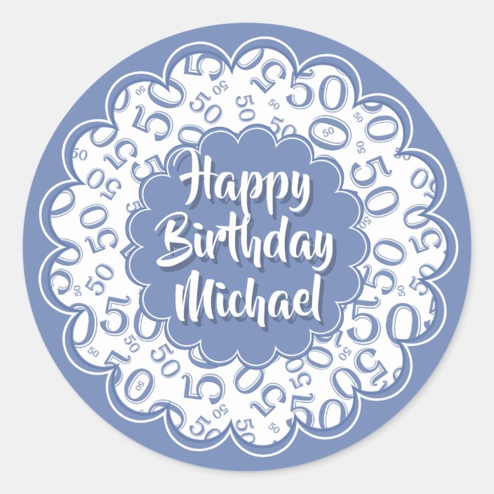 Happy Birthday 50th Number Pattern Green and White Classic Round ...