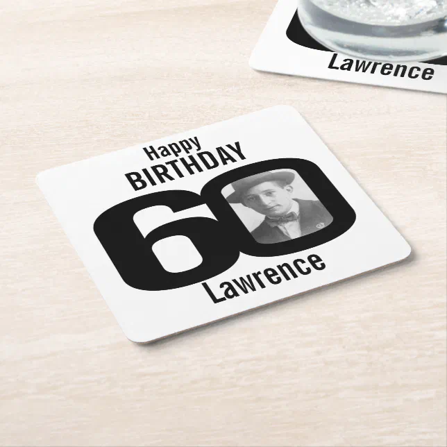 Happy birthday 60th name and photo paper coasters | Zazzle