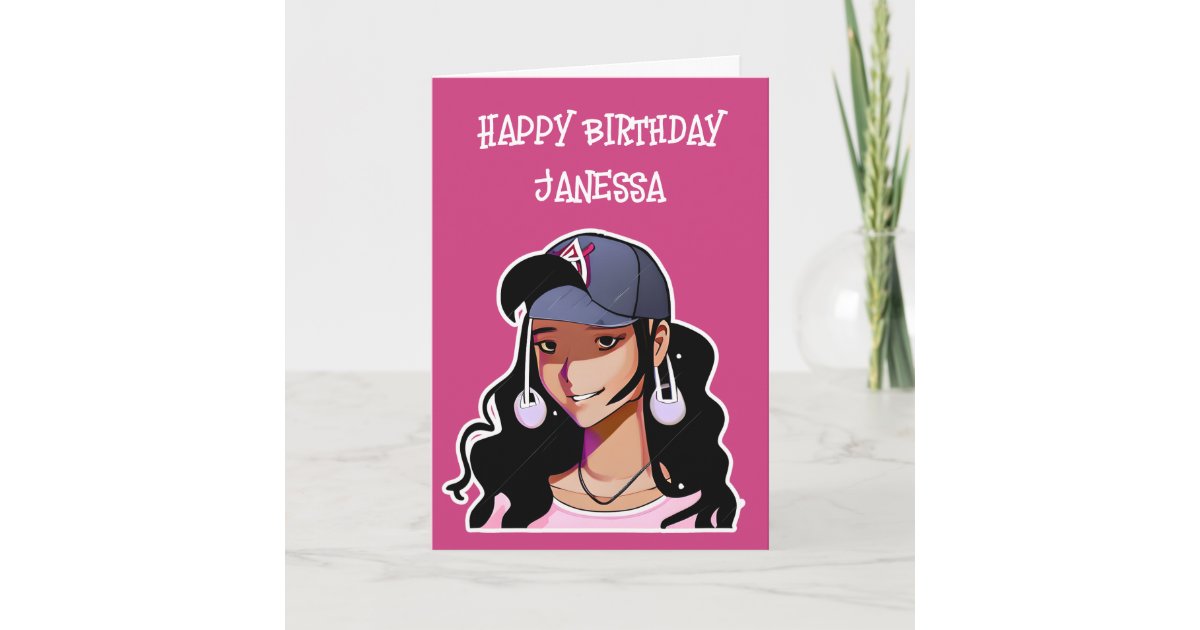 Happy Birthday (Add Name) Anime Girl Card | Zazzle