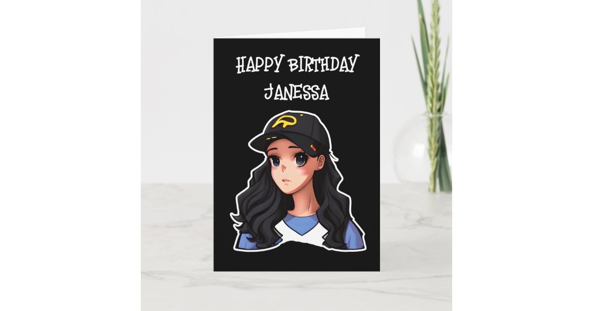 Happy Birthday (Add Name) Anime Girl Card | Zazzle