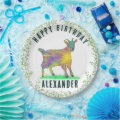 Happy Birthday add Name Goat and Foliage Paper Plates | Zazzle