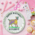 Happy Birthday add Name Goat and Foliage Paper Plates | Zazzle