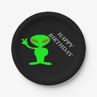 Happy Birthday Alien Paper Plates | Zazzle