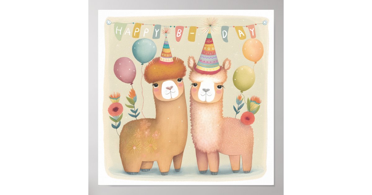 Happy Birthday Alpacas Poster | Zazzle