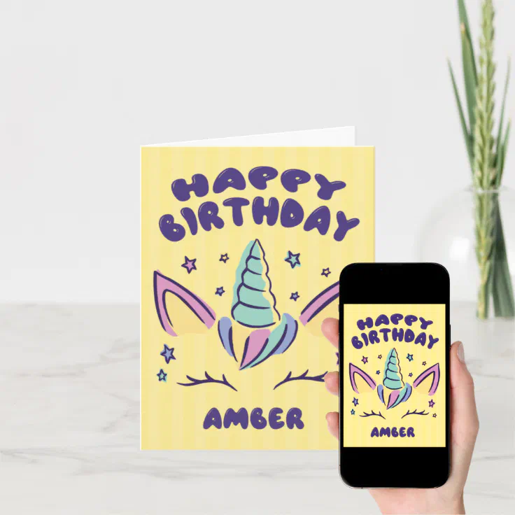 Happy Birthday Amber | Unicorn Birthday Card | Zazzle