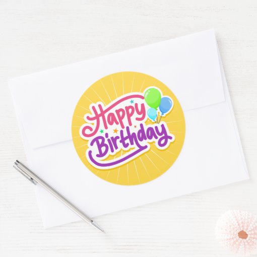 Happy Birthday And Balloons Classic Round Sticker | Zazzle