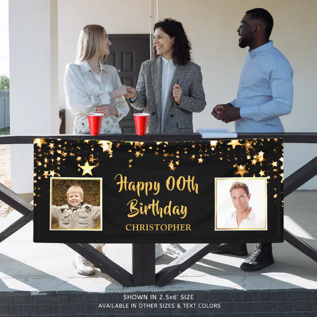 Happy Birthday ANY Year Then & Now Photos Banner | Zazzle