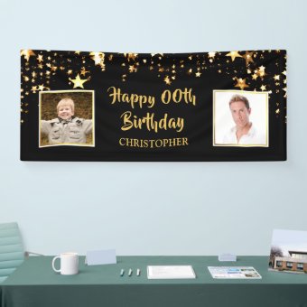 Happy Birthday ANY Year Then & Now Photos Banner | Zazzle