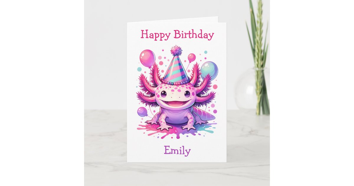 Happy Birthday Axolotl Themed Personalized Card | Zazzle