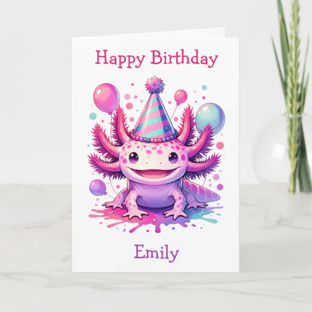 Happy Birthday Axolotl Themed Personalized Card | Zazzle