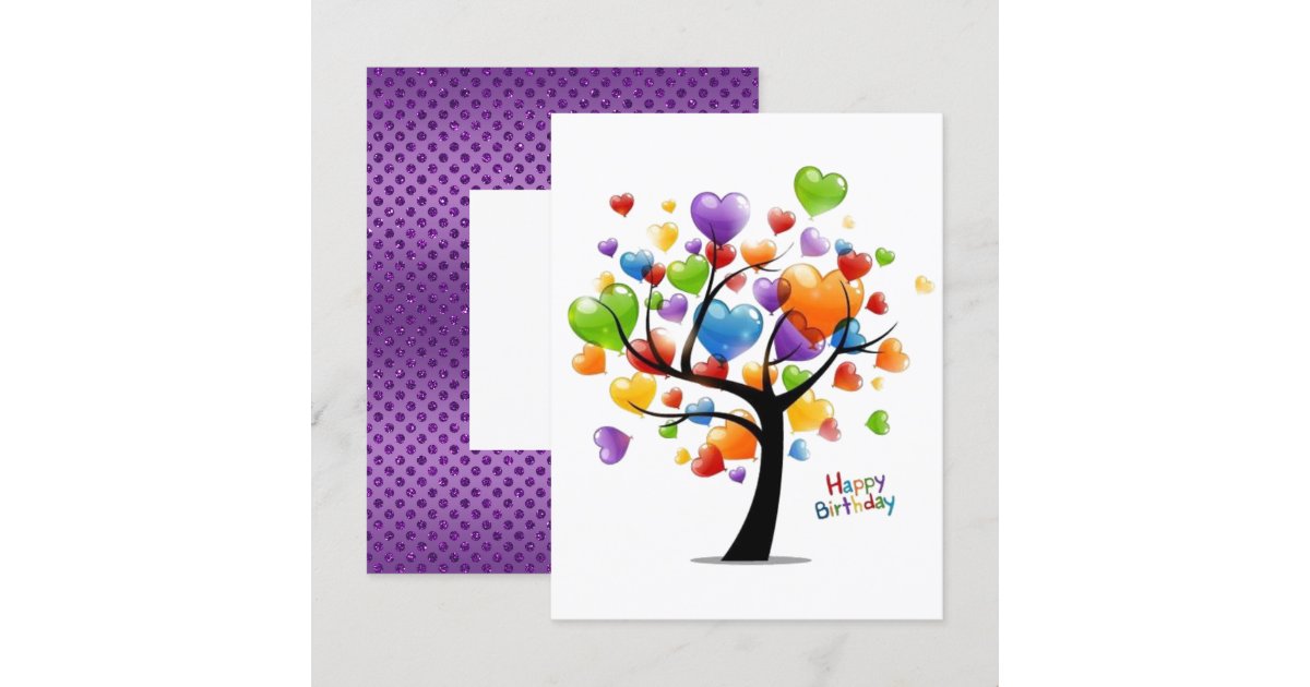 Happy Birthday Balloon Heart Tree Card | Zazzle